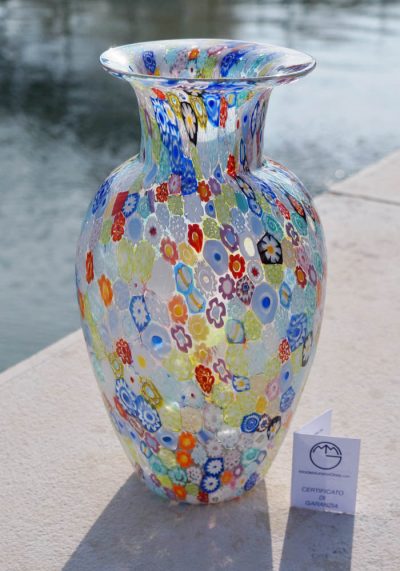 Grande Vaso Vetro Murano Con Murrina Millefiori - Made Murano Glass