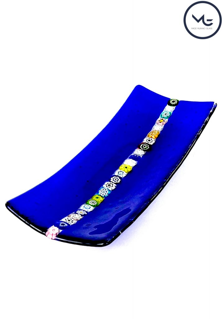 Alka - Blue Rectangular Murano Glass Plate - Made Murano Glass