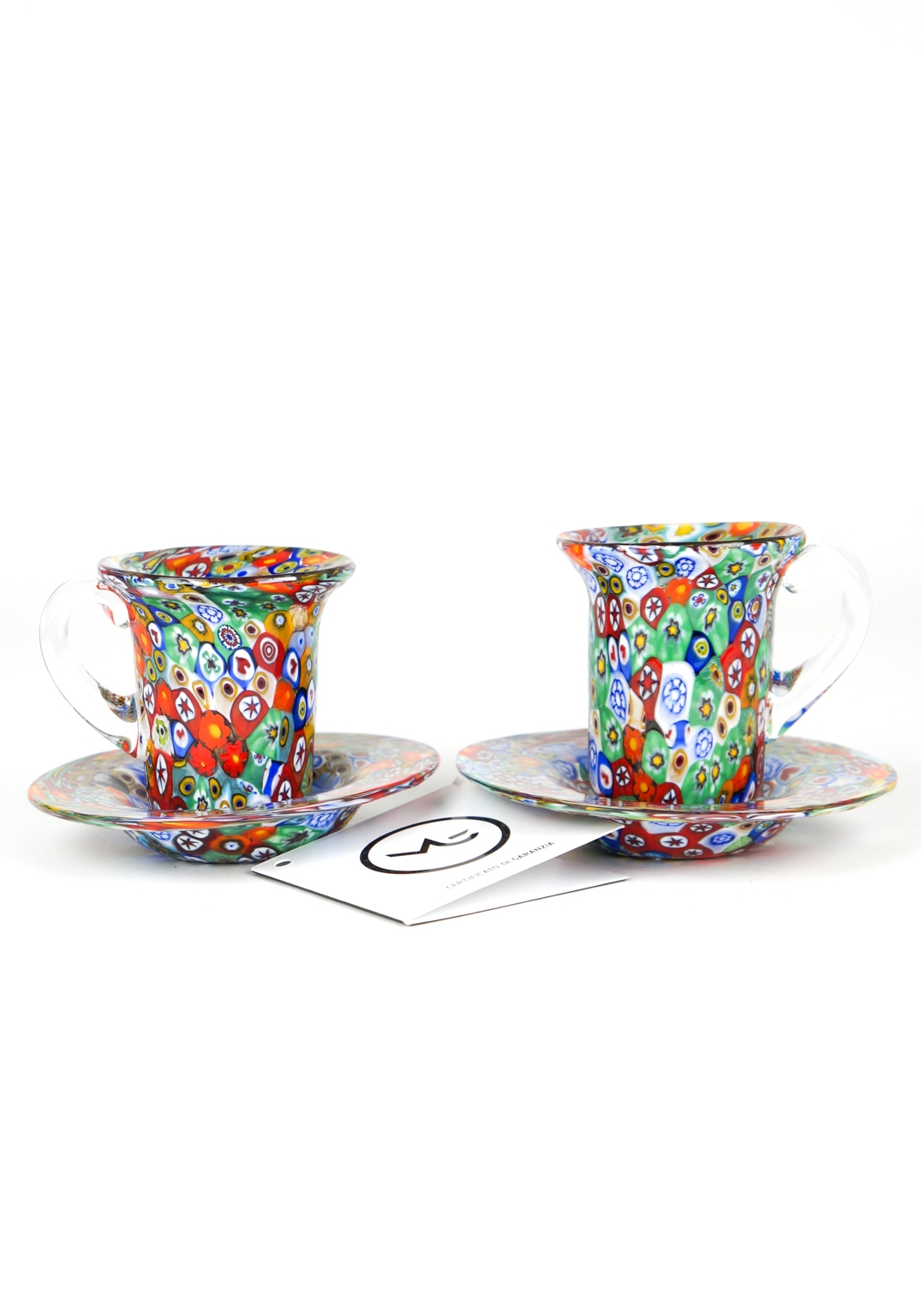 Set Of 2 Coffee Murano Glasses With Plate - Made Murano Glass