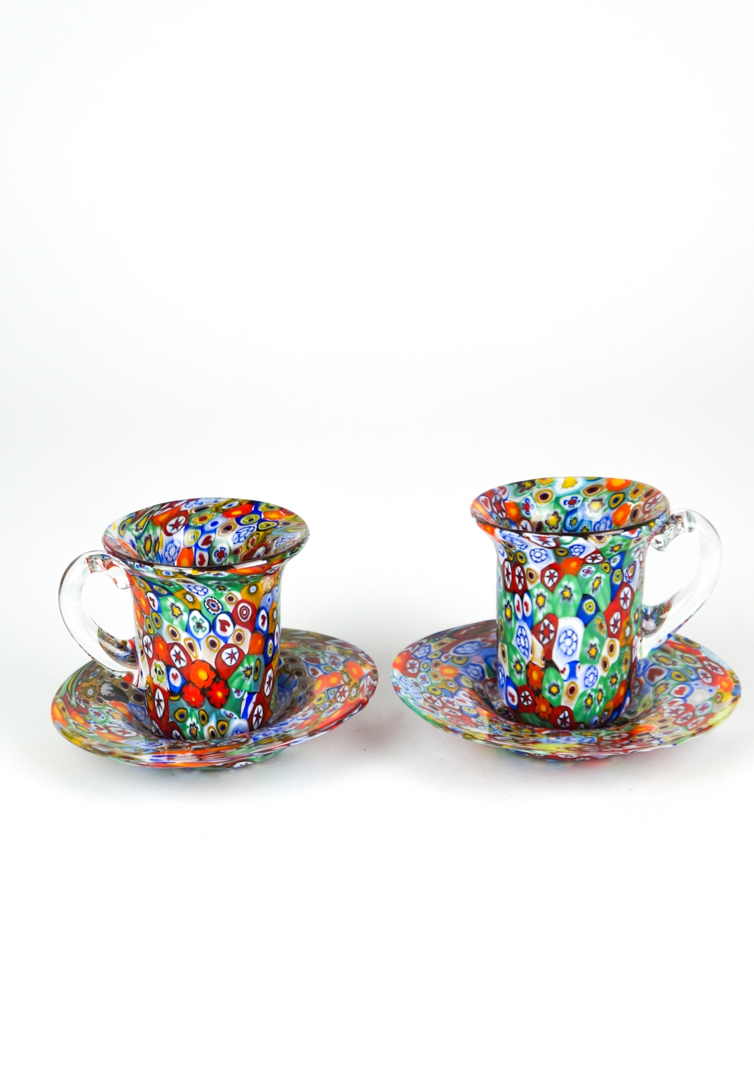 Set Of 2 Coffee Murano Glasses With Plate - Made Murano Glass