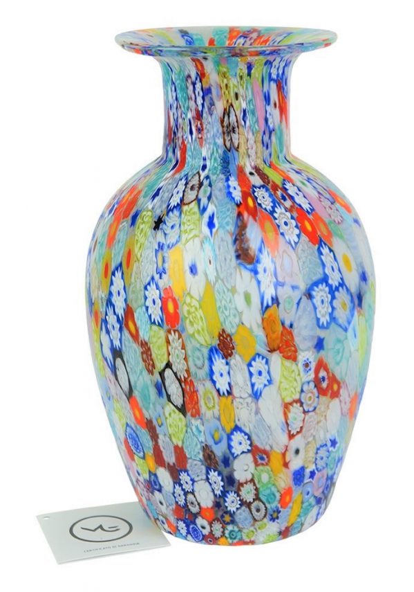Grande Vaso Vetro Murano Con Murrina Millefiori - Made Murano Glass