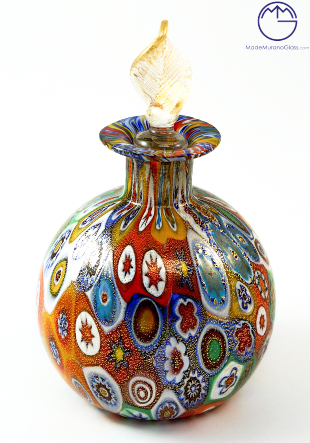 Bottle With Murrina Millefiori And Gold Leaf - Made Murano Glass