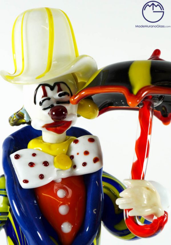 Murano Glass Clown With Umbrella - Venetian Glass - Made Murano Glass