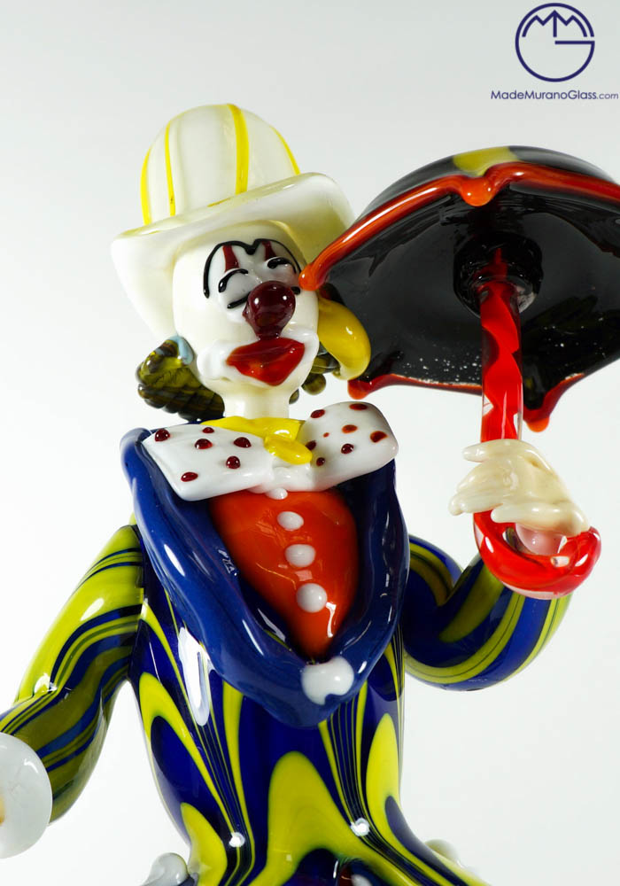 Murano Glass Clown With Umbrella - Venetian Glass - Made Murano Glass