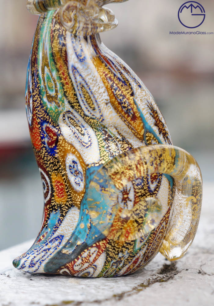 Silvestro - Murano Glass Cat With Murrina Millefiori "Pasteo" And Gold ...