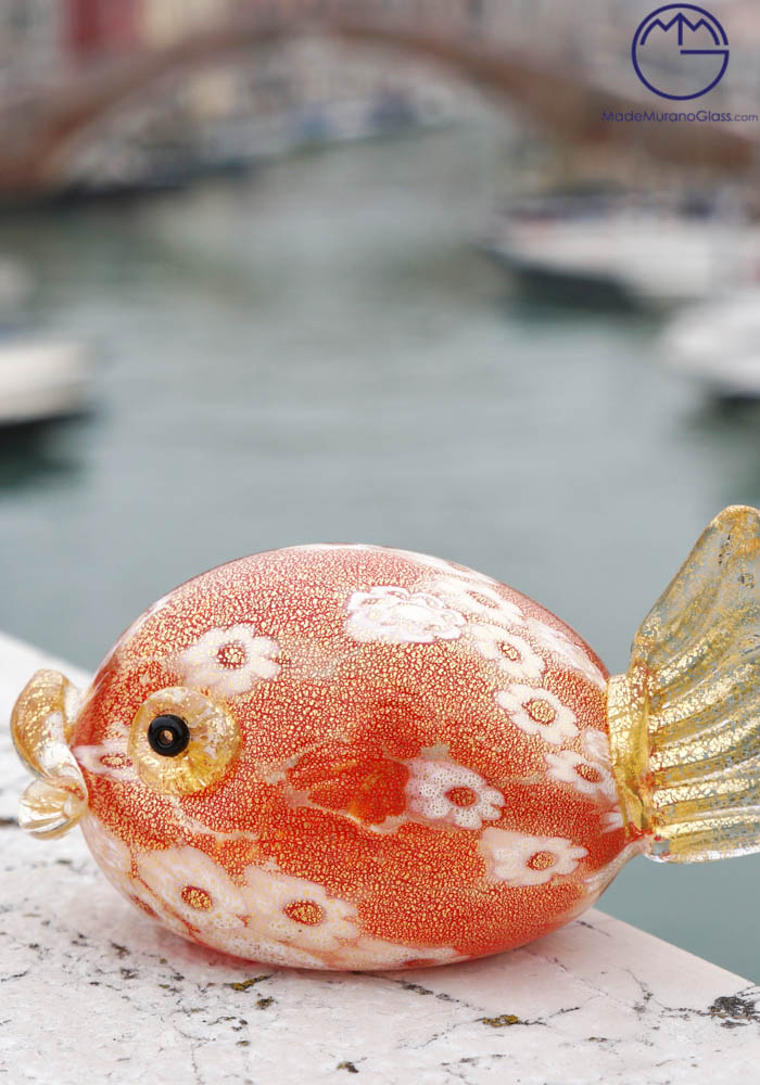 Baba - Murano Glass Fish With Murrina Millefiori "Sicily" And Gold Leaf ...