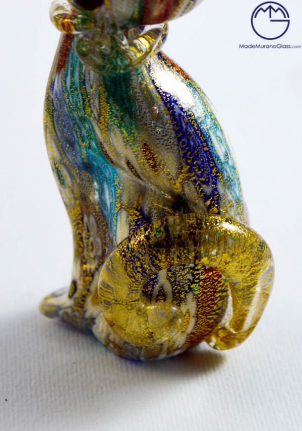 Silvestro - Murano Glass Cat With Murrina Millefiori "Elettra" And Gold ...