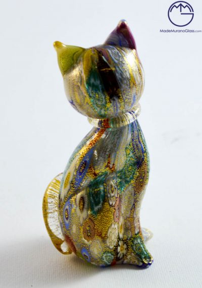 Murano Glass Animals - Cat With Murrina And Gold Leaf 24 Carats - Made ...