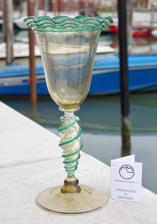 Venetian Glass Smoky Grey Goblet With Gold 24 Carats - Murano Glass ...
