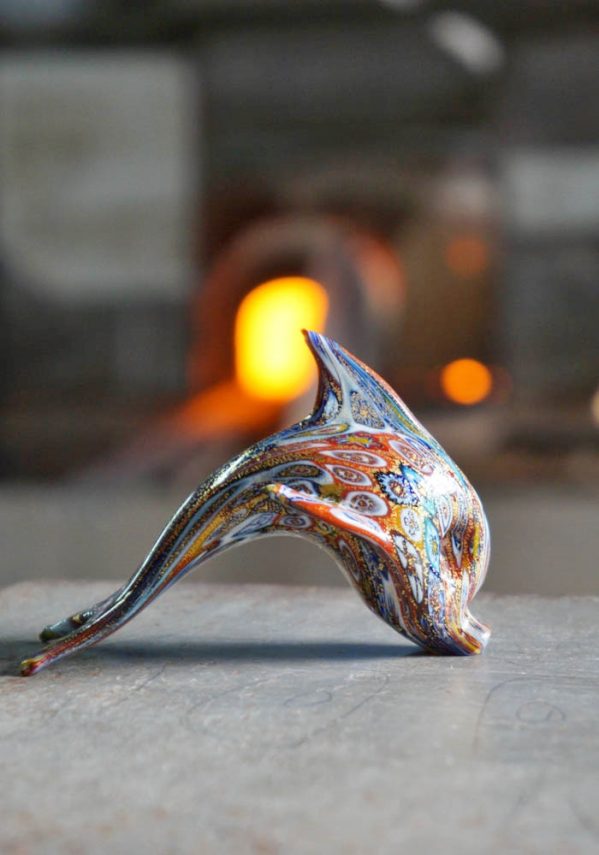 Dodo - Murano Glass Dolphin With Murrina Millefiori "Pasteo" And Gold ...