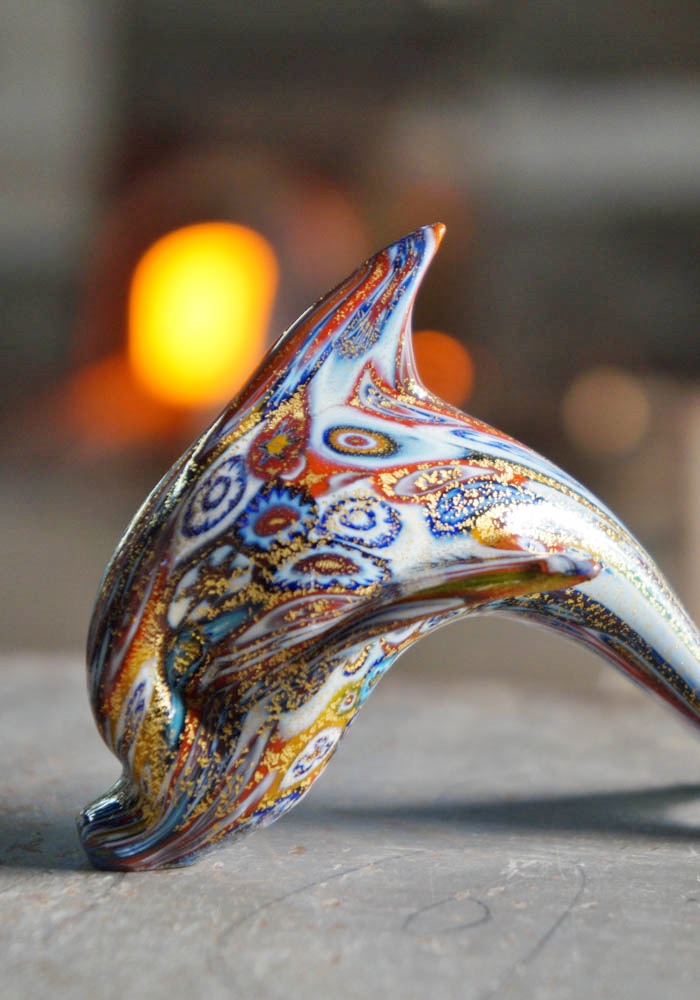 Dodo Murano Glass Dolphin With Murrina Millefiori Pasteo And Gold Leaf 24kt Made Murano Glass