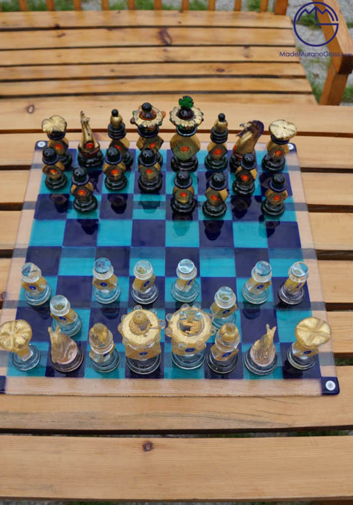 Blue Glass Chess Set
