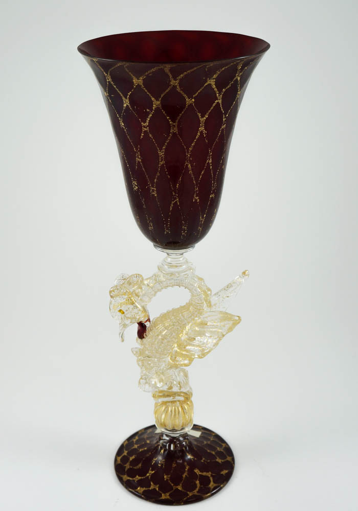 Tunda – Red Murano Glass Goblet With Dragon Gold 24kt - Made Murano Glass