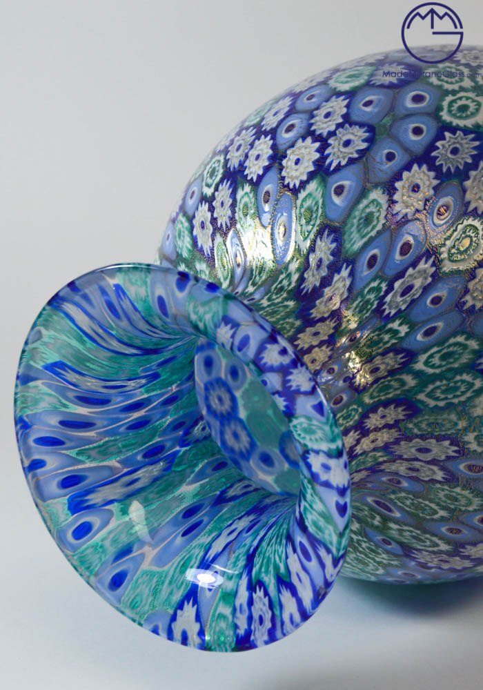 Oval Venetian Glass Vase With Murrina And Gold Leaf 24 Carats - Murano ...