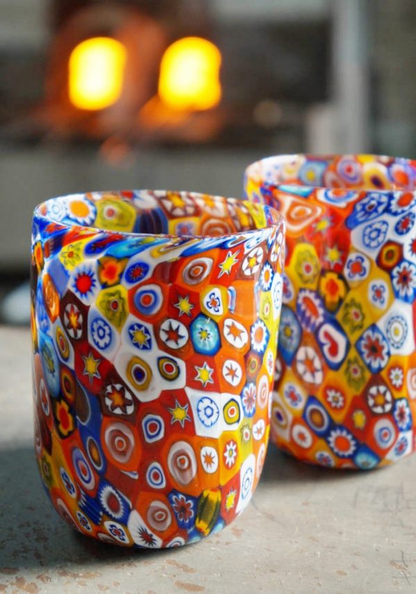 Mosa - Set Of Two Murano Drinking Glasses With Murrina Millefiori ...