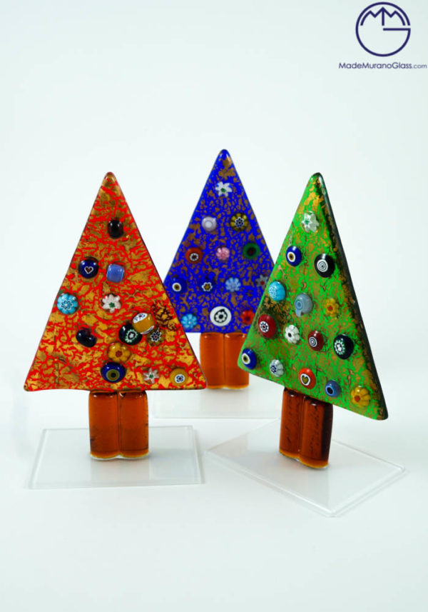 3 Christmas Trees With Murrina And Gold - Murano Glass Ornaments - Made ...