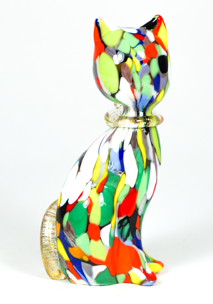 Silvestro - Multicolored Murano Glass Cat With Mace - Made Murano Glass