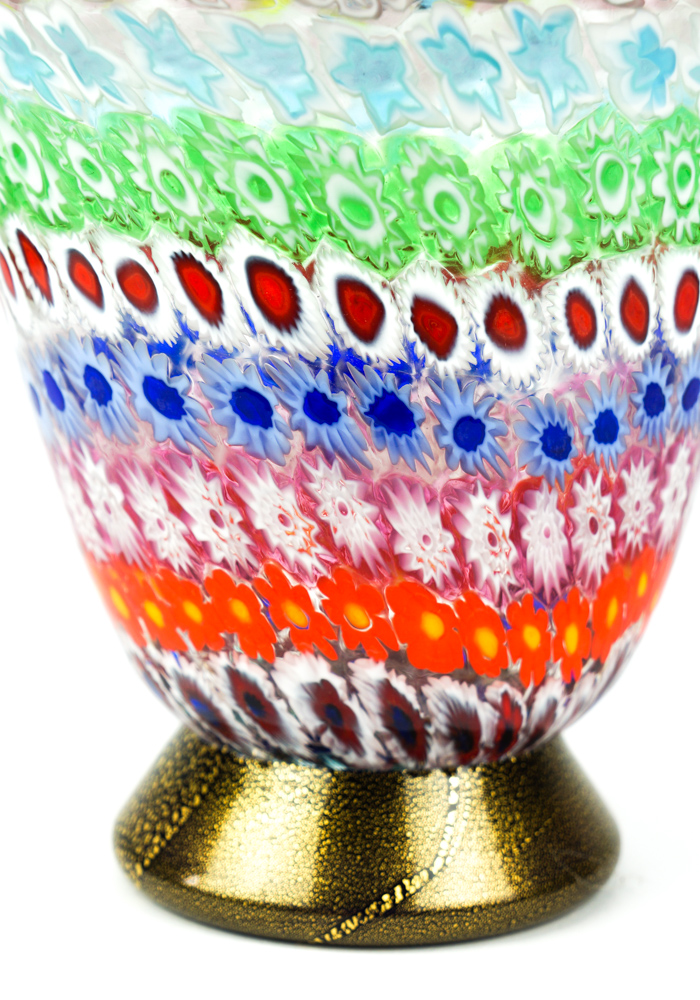 Milly - Vaso Mosaico Murrina Millefiori E Oro 24kt - Made Murano Glass