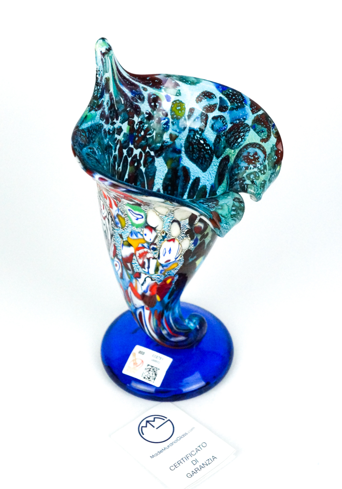 Cornucopia - Light Blue Murano Glass Vase "Fantasy" - Made Murano Glass
