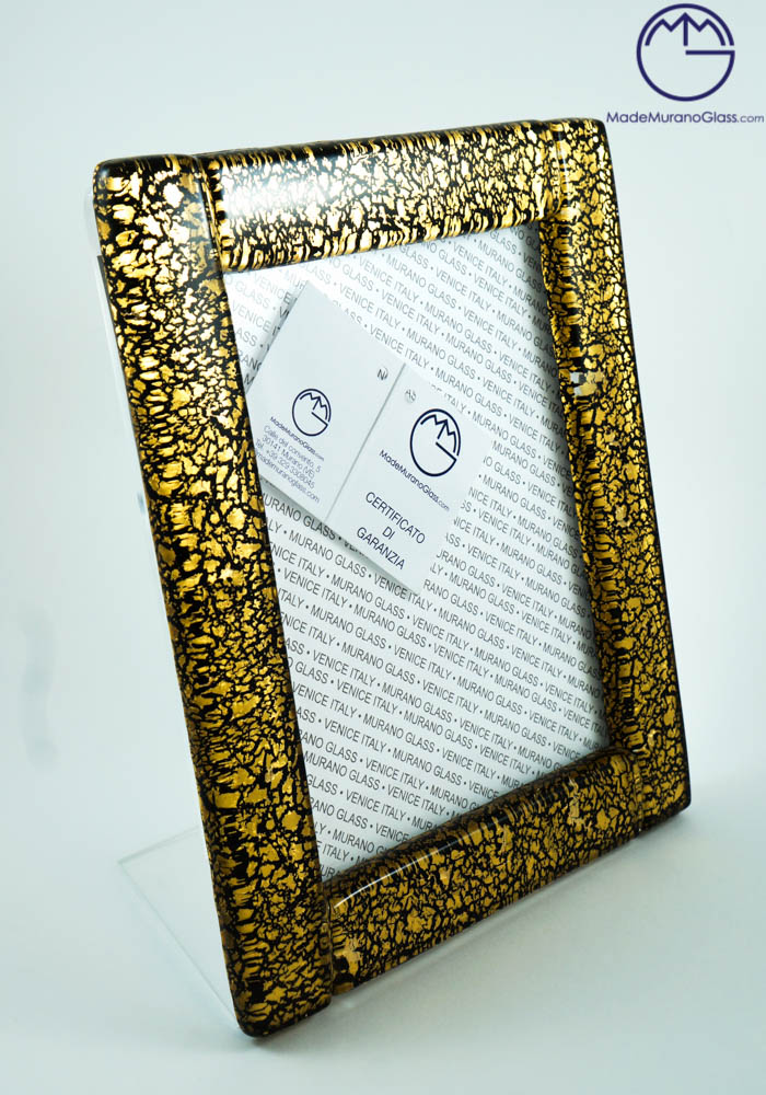 Dorao – Black Murano Glass Picture Frame With Gold 24kt - Made Murano Glass