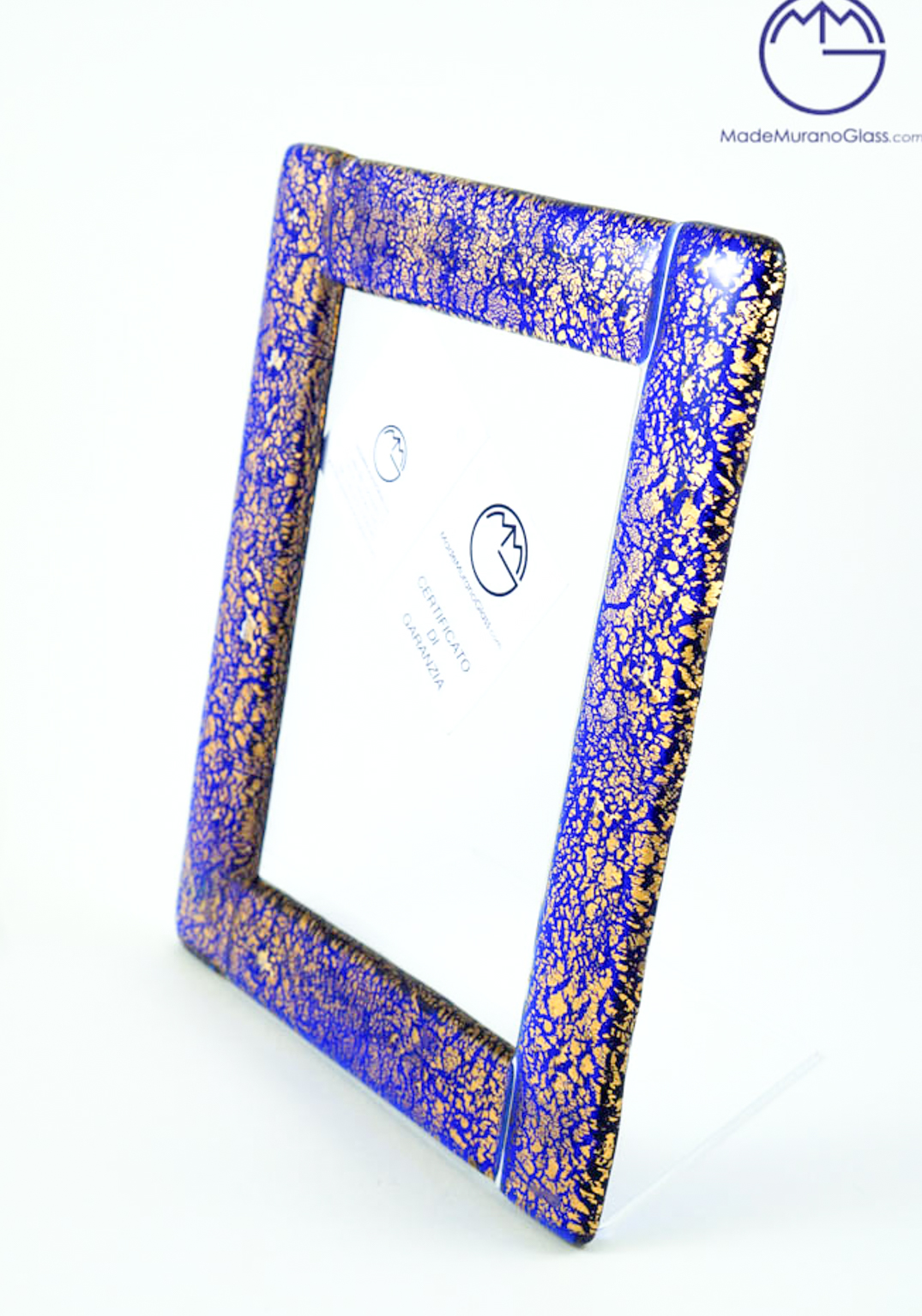Dorao - Blue Murano Glass Picture Frame With Gold 24kt - Made Murano Glass