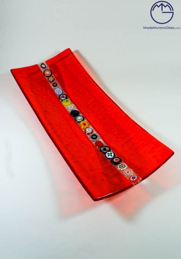 Alka - Red Rectangular Murano Glass Plate - Made Murano Glass