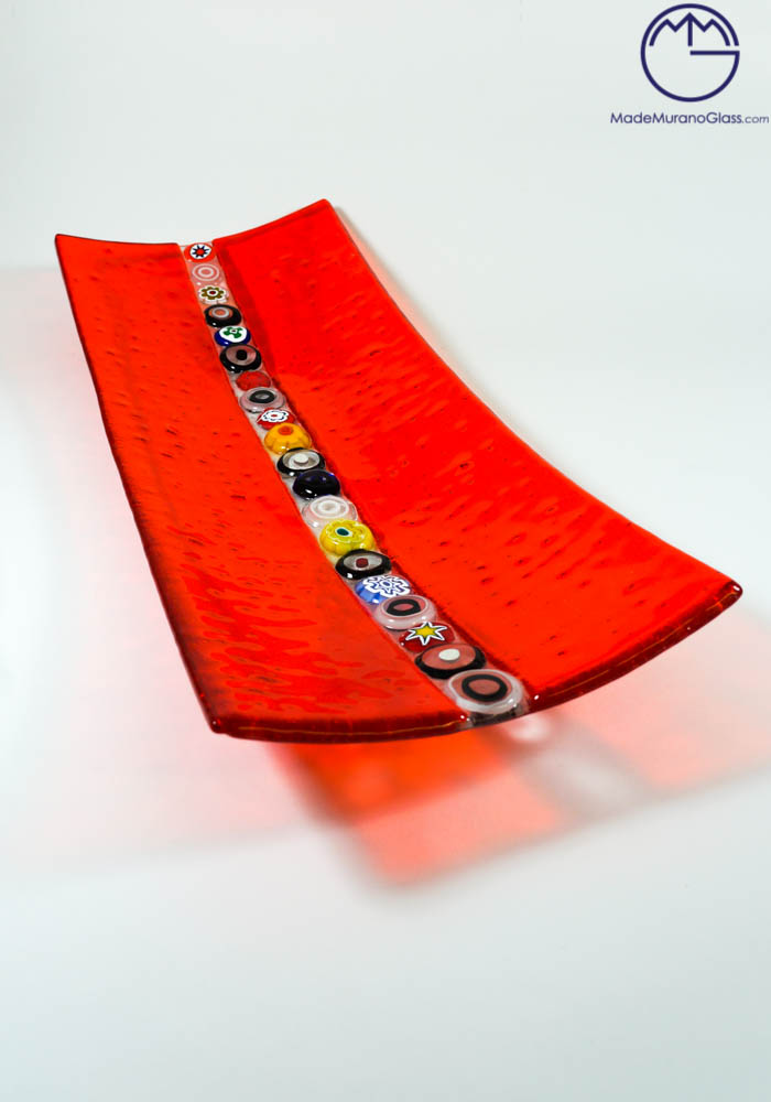 Alka - Red Rectangular Murano Glass Plate - Made Murano Glass