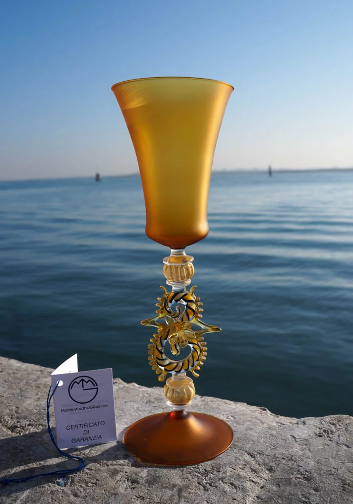 Sahara - Venetian Glass Satin Amber Goblet - Murano Art Glass - Made ...