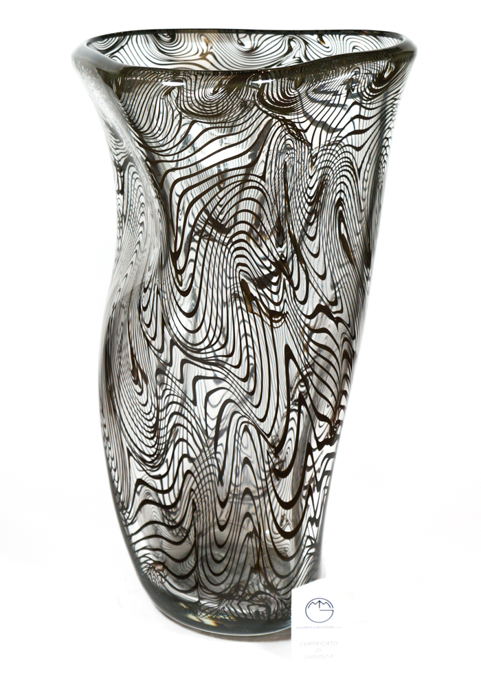 Fili - Venetian Blown Glass Vase Black Filigree - Made Murano Glass ...