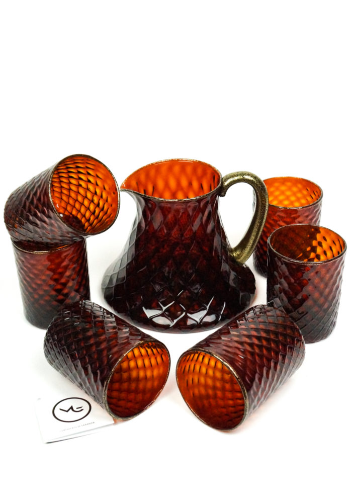 Tosca - Set Of 6 Drinking Glasses Amber Tumbler With Jug - Made Murano ...