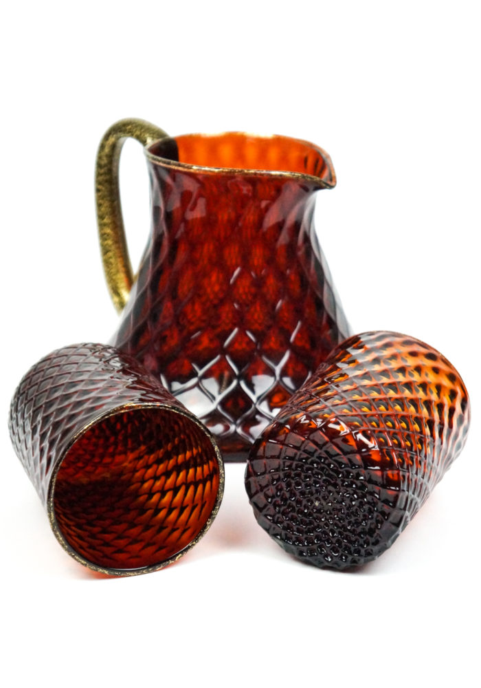 Tosca - Set Of 6 Drinking Glasses Amber Tumbler With Jug - Made Murano ...