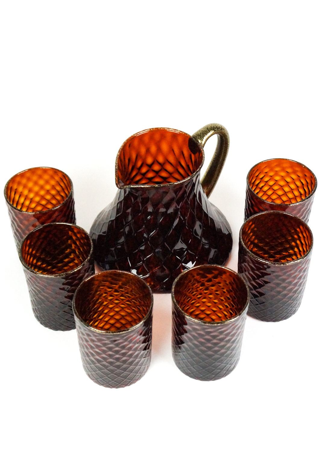 Tosca - Set Of 6 Drinking Glasses Amber Tumbler With Jug - Made Murano ...