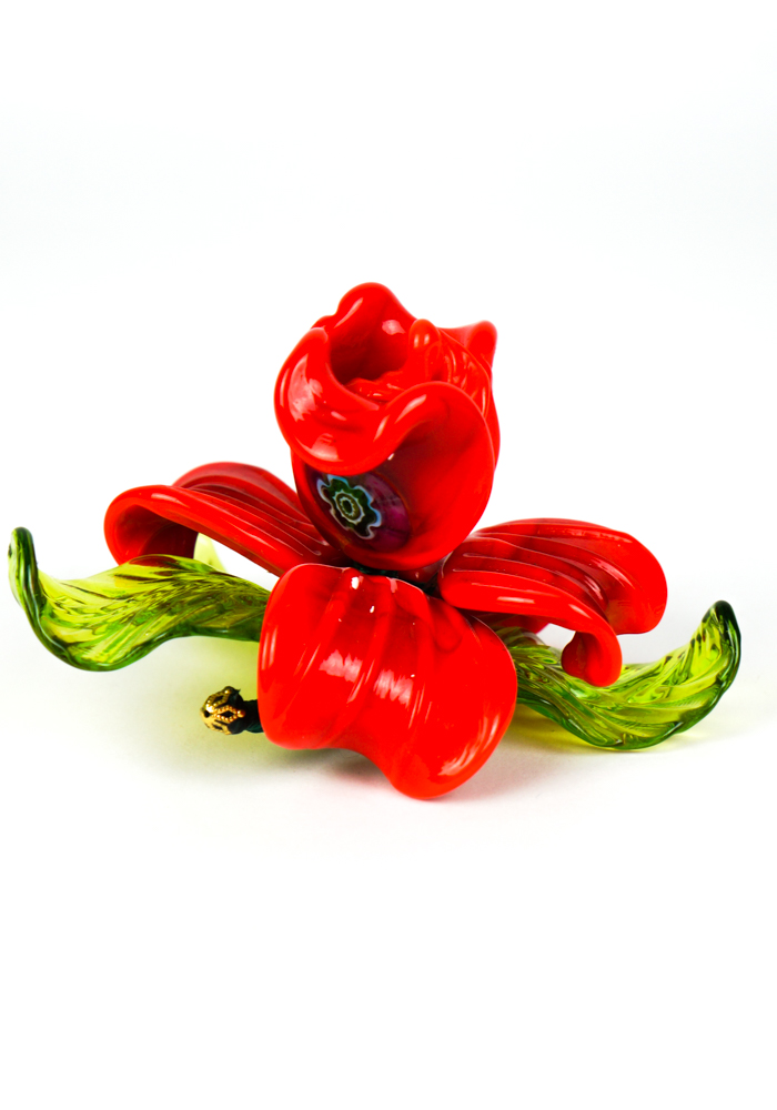 Red Rose Flower In Murano Glass - Made Murano Glass