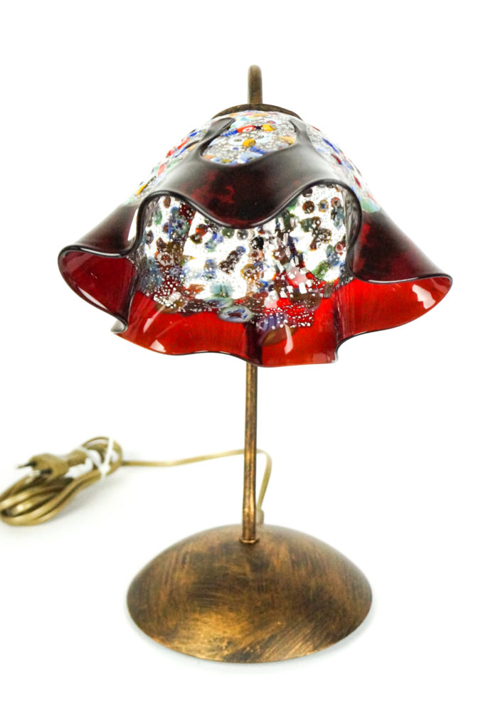 Amys - Murano Glass Table Lamp Red With Millefiori - Made Murano Glass