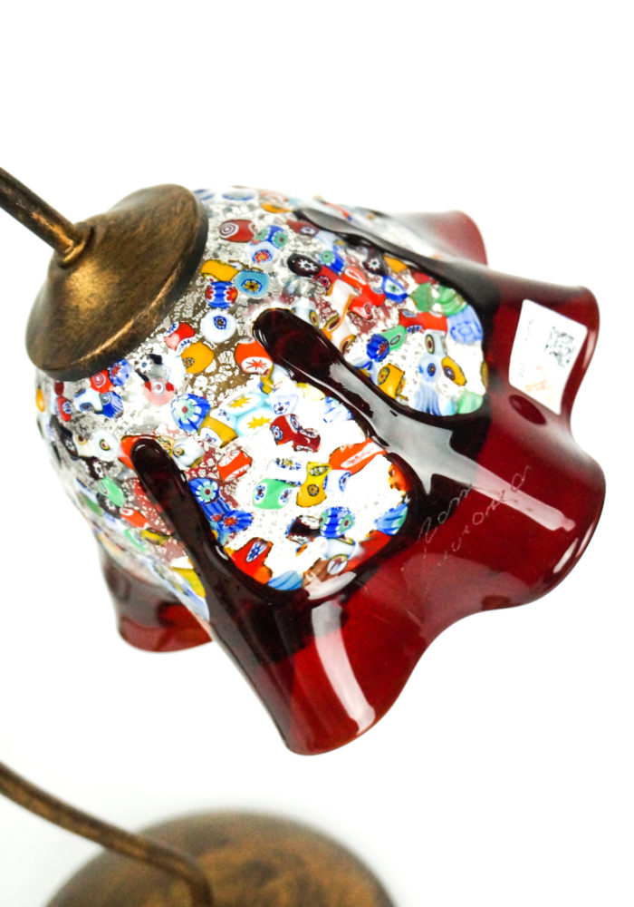 Amys - Murano Glass Table Lamp Red With Millefiori - Made Murano Glass