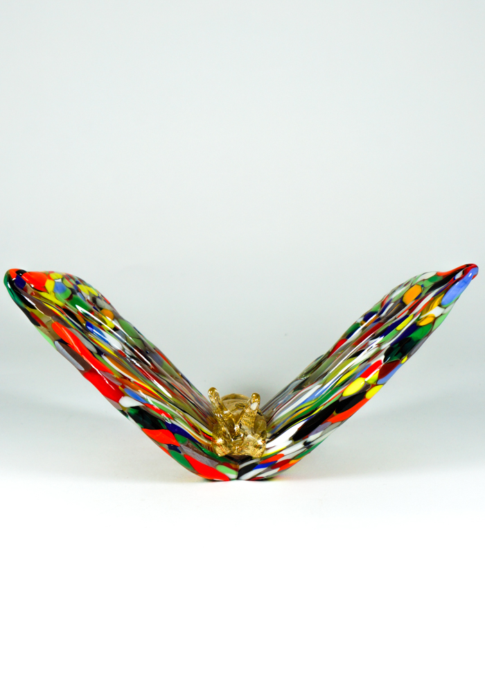 Murano Glass Animal Big Butterfly With Mace Multicolor And Gold - Made ...