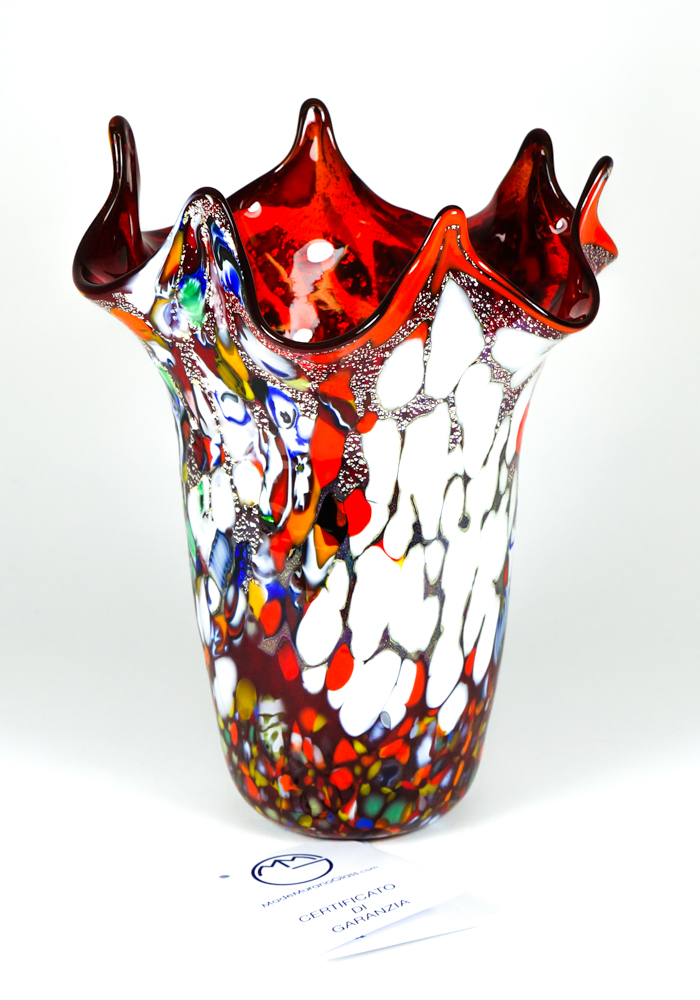 Fasoeto - Red Murano Glass Vase "Fantasy" - Made Murano Glass