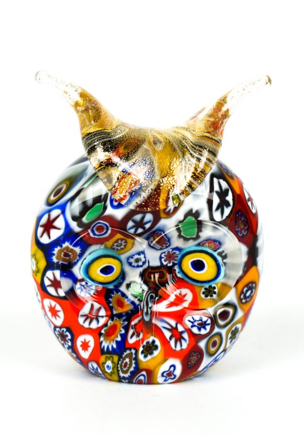 Murano Glass Animals - Owl Head With Murrina - Murano Art - Made Murano ...