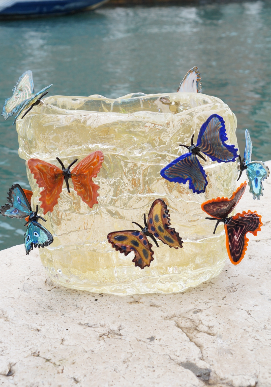 Butterflies On Ice - Murano Blown Glass Vase Gold Leaf 24kt