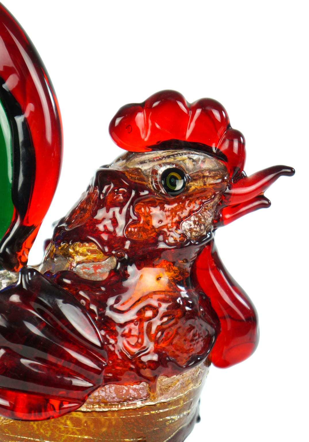 Murano Sculpture Rooster With Glass Sbruffo - Made Murano Glass