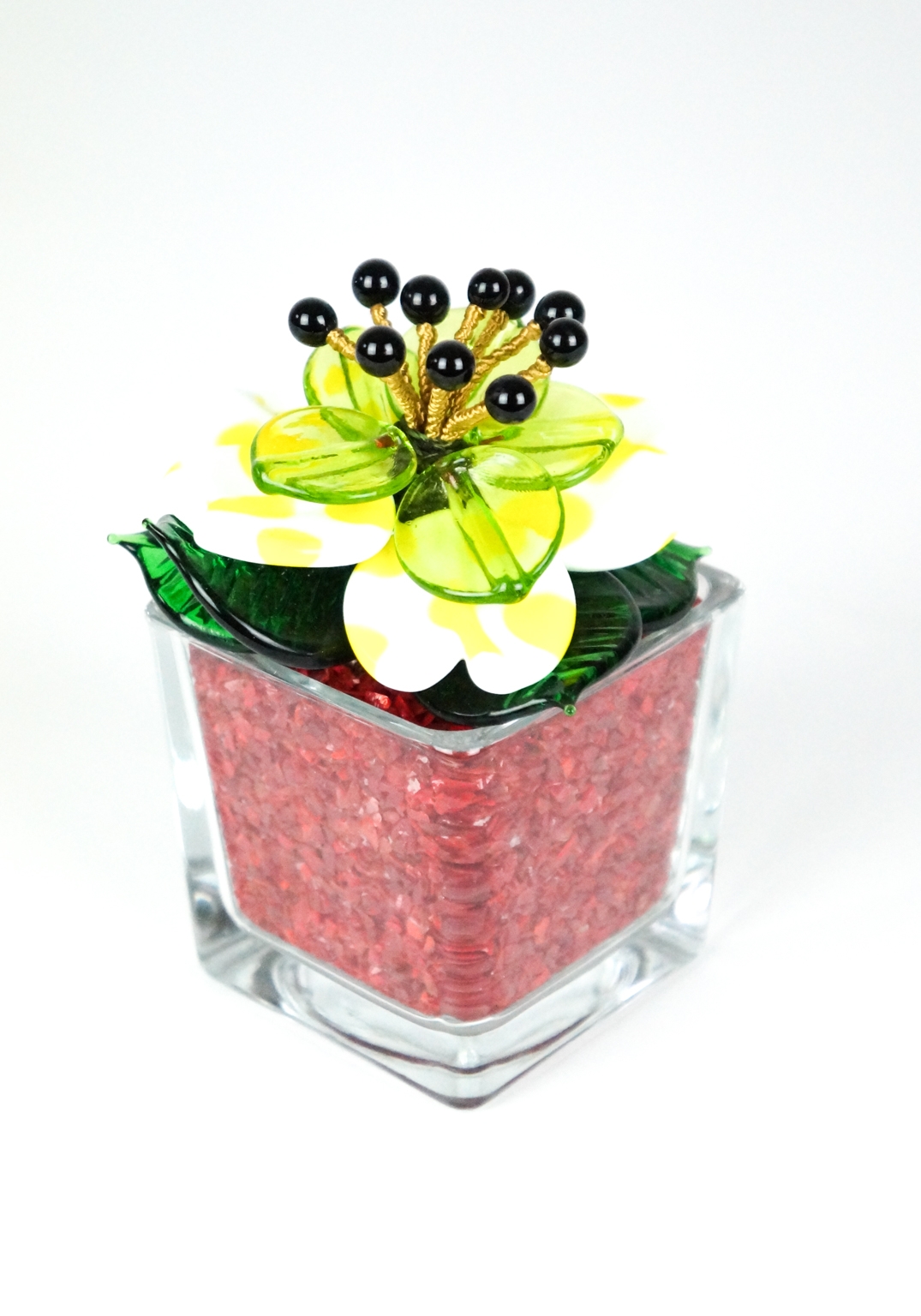 Red White Murano Glass Flower - Made Murano Glass