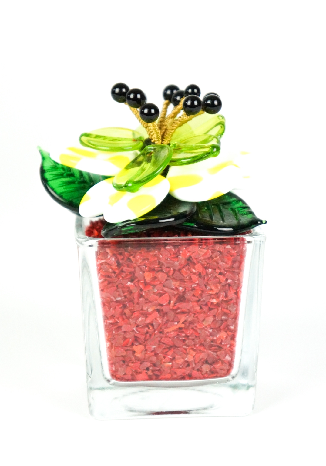 Red White Murano Glass Flower - Made Murano Glass