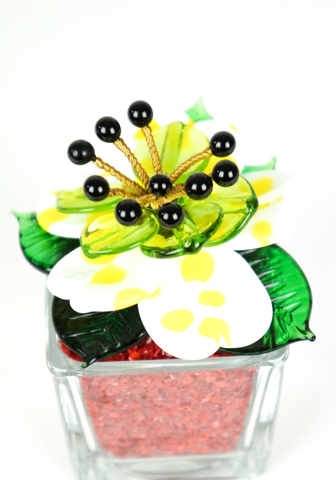 Red White Murano Glass Flower - Made Murano Glass