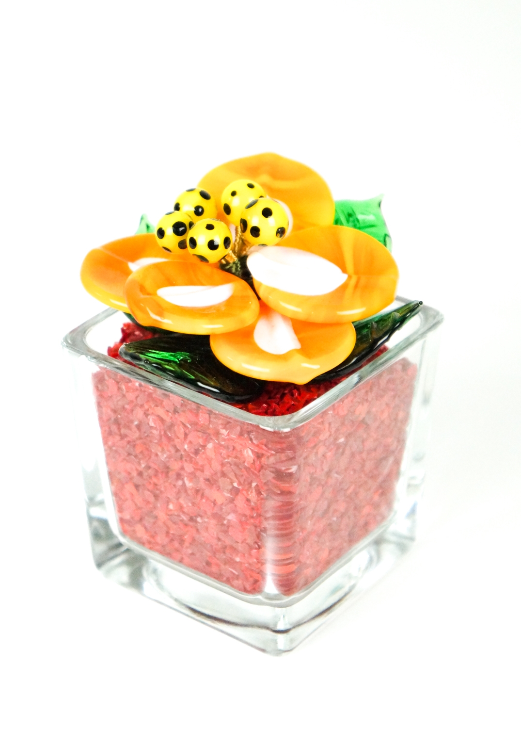 Red Orange Murano Glass Flower - Made Murano Glass