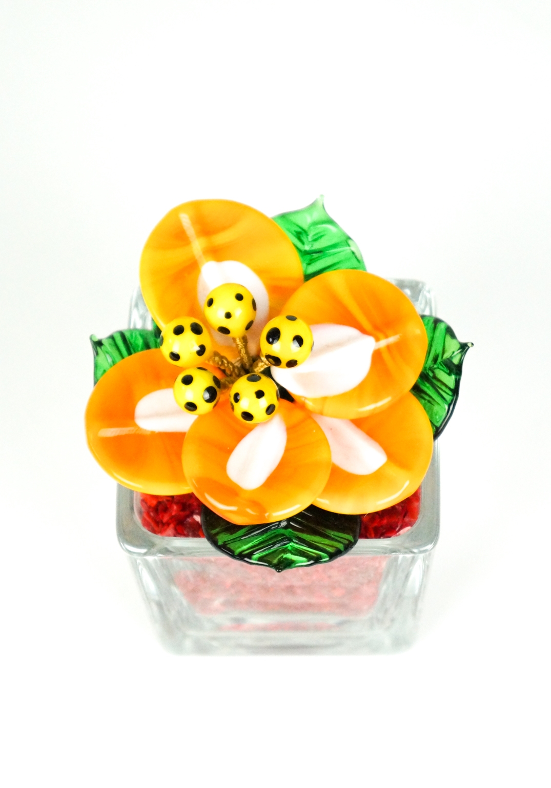 Red Orange Murano Glass Flower - Made Murano Glass