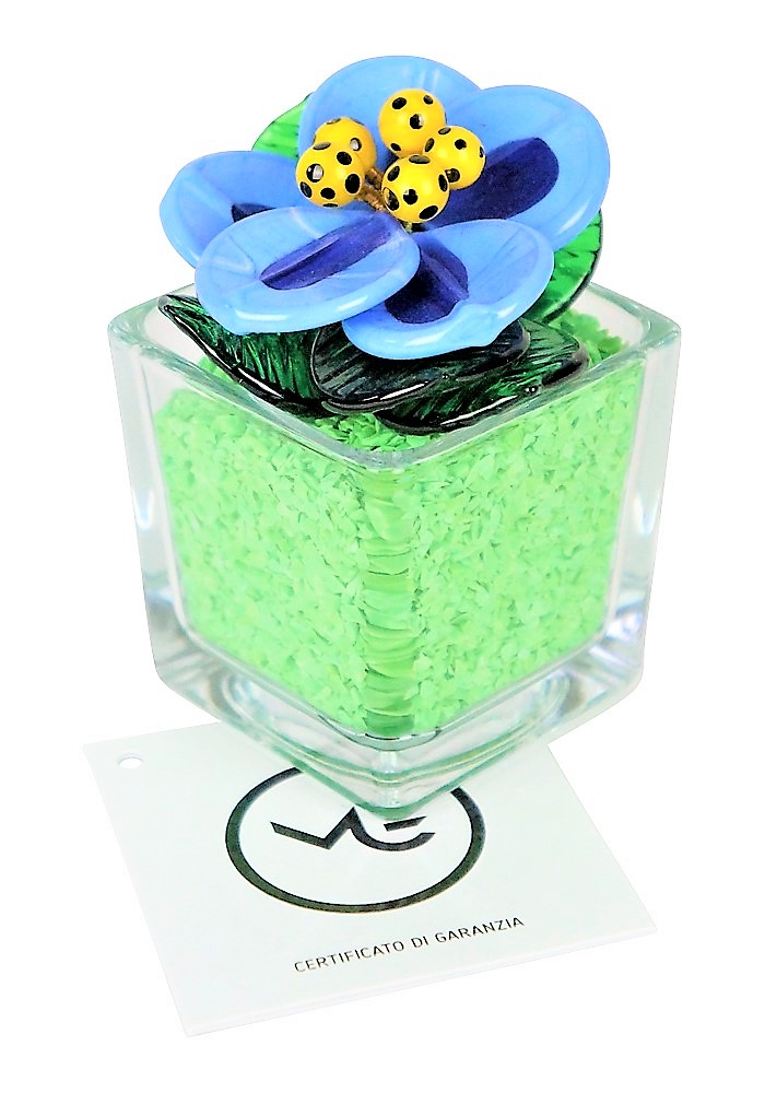 Green Light Blue Murano Glass Flower - Made Murano Glass