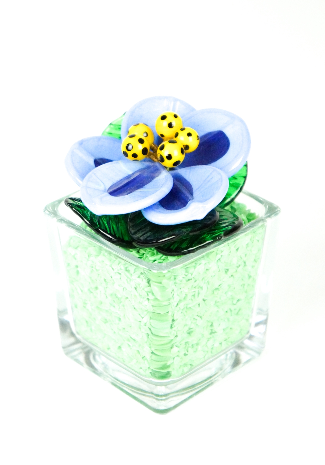 Green Light Blue Murano Glass Flower - Made Murano Glass
