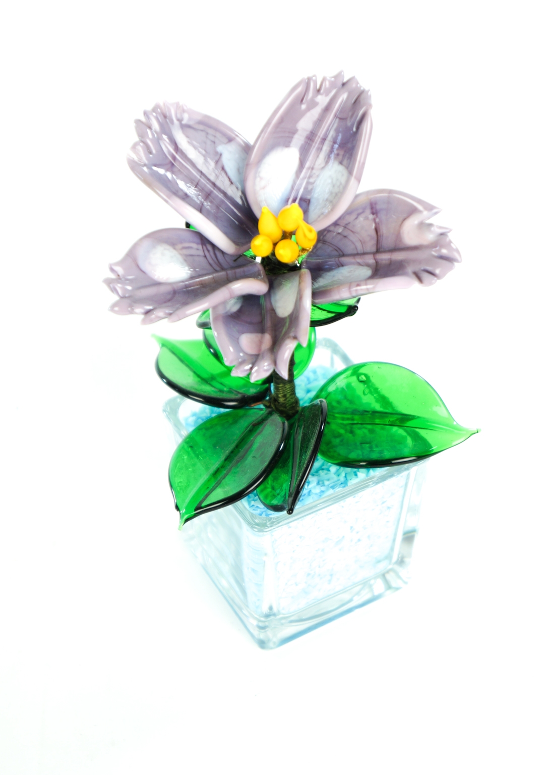 Light Blue Amethyst Murano Glass Flower - Made Murano Glass