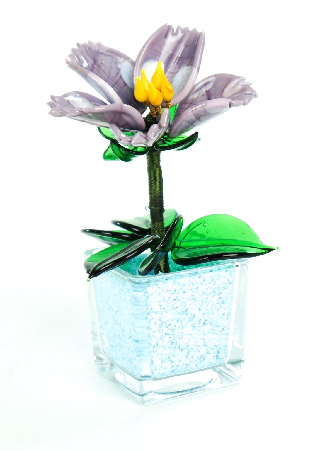 Light Blue Amethyst Murano Glass Flower - Made Murano Glass