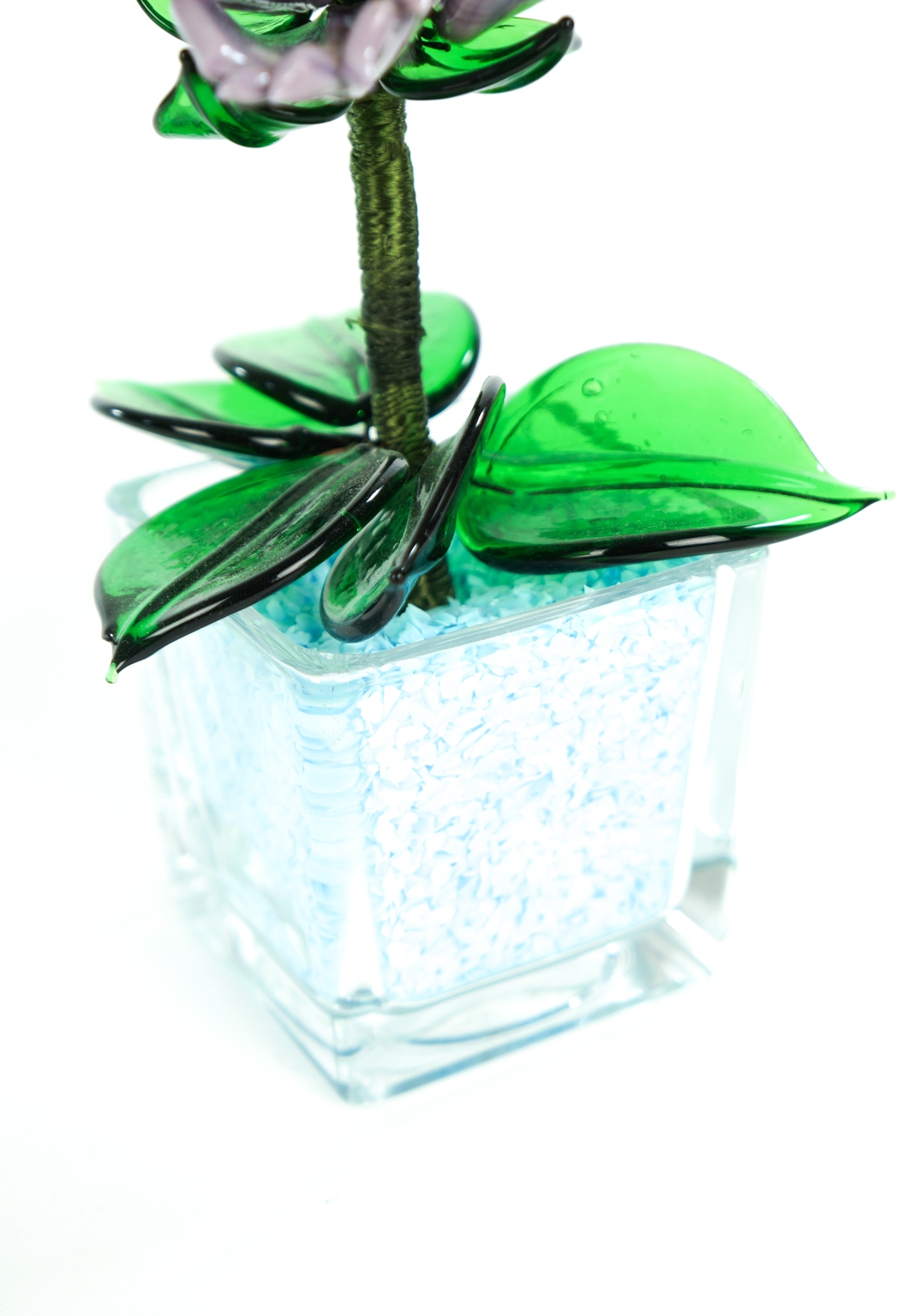 Light Blue Amethyst Murano Glass Flower - Made Murano Glass